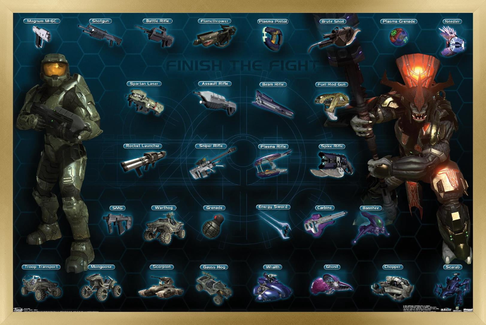 Halo 3 - Chart - Whole Wall Poster, 22.375" x 34", Framed - Walmart.com