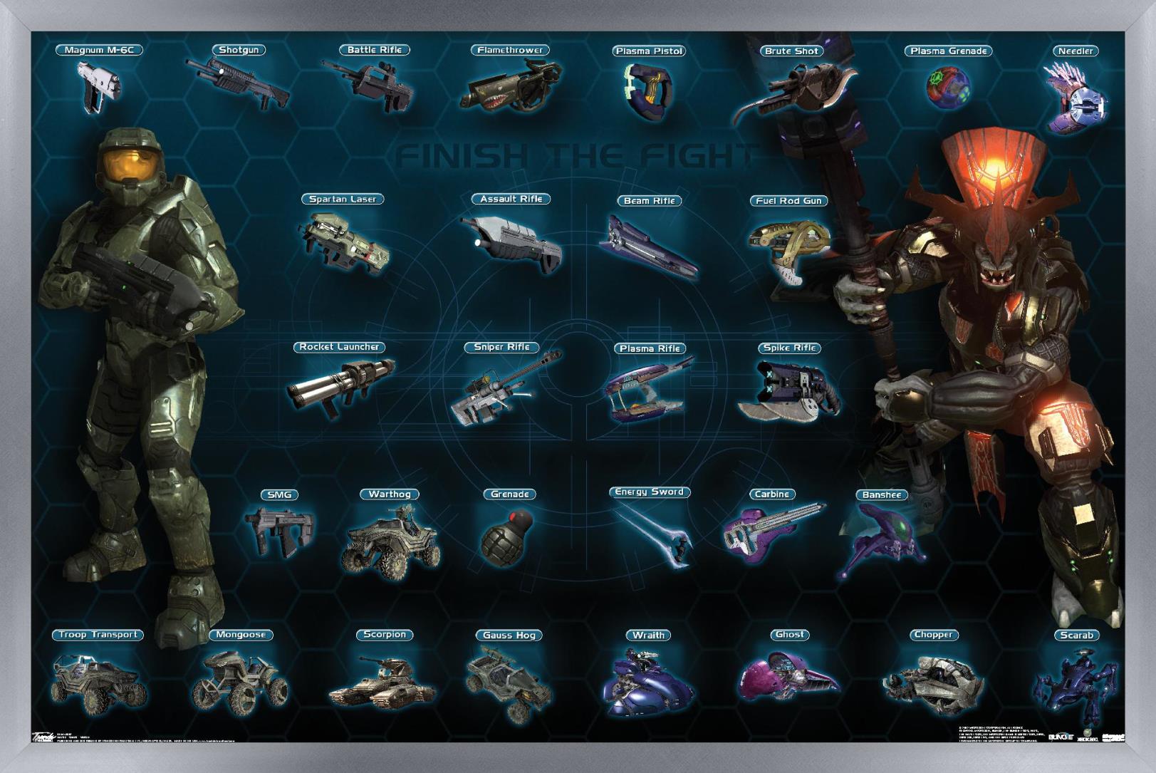 Halo 3 - Chart - Whole Wall Poster, 22.375" x 34", Framed - Walmart.com