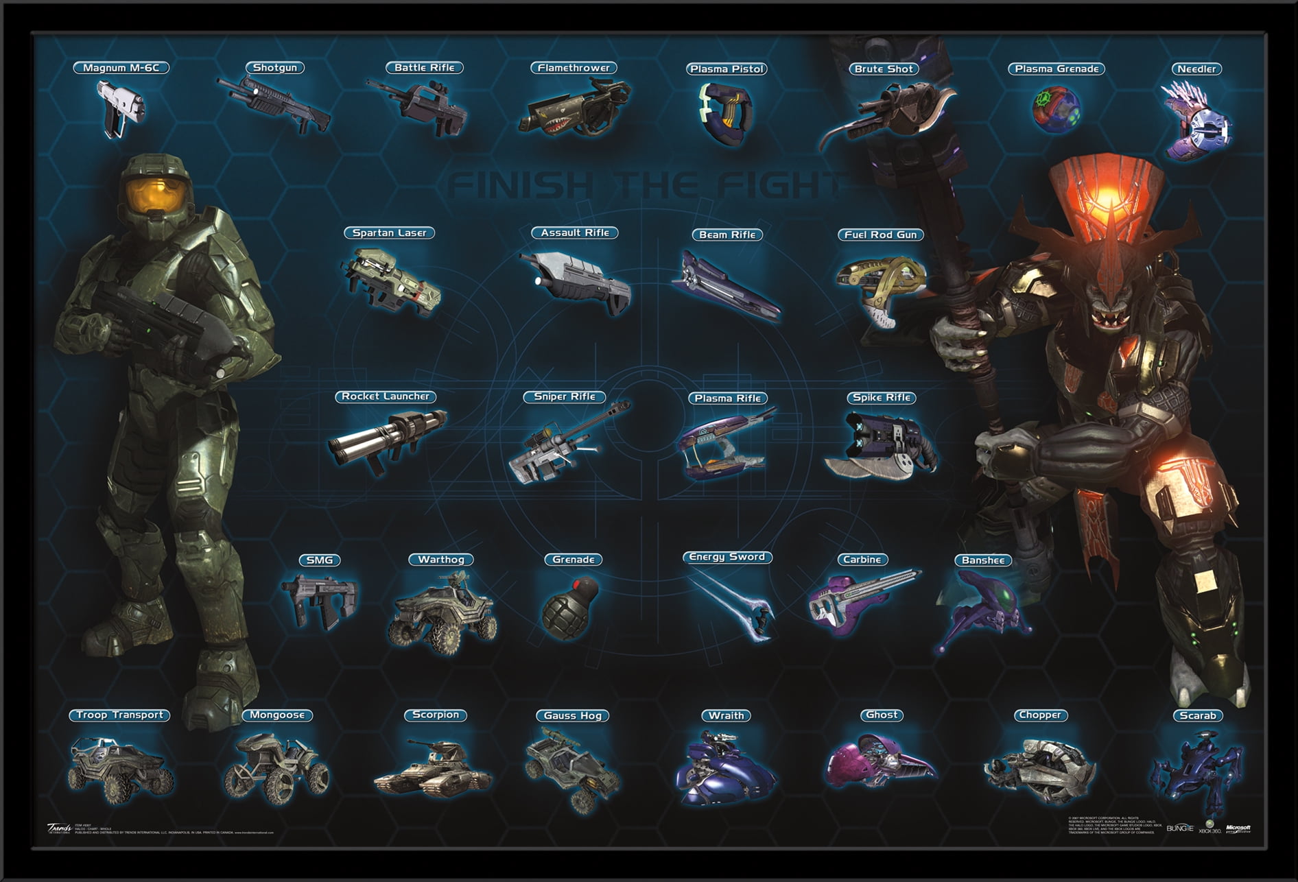 Halo 3 - Chart - Whole Wall Poster, 22.375" x 34", Framed - Walmart.com