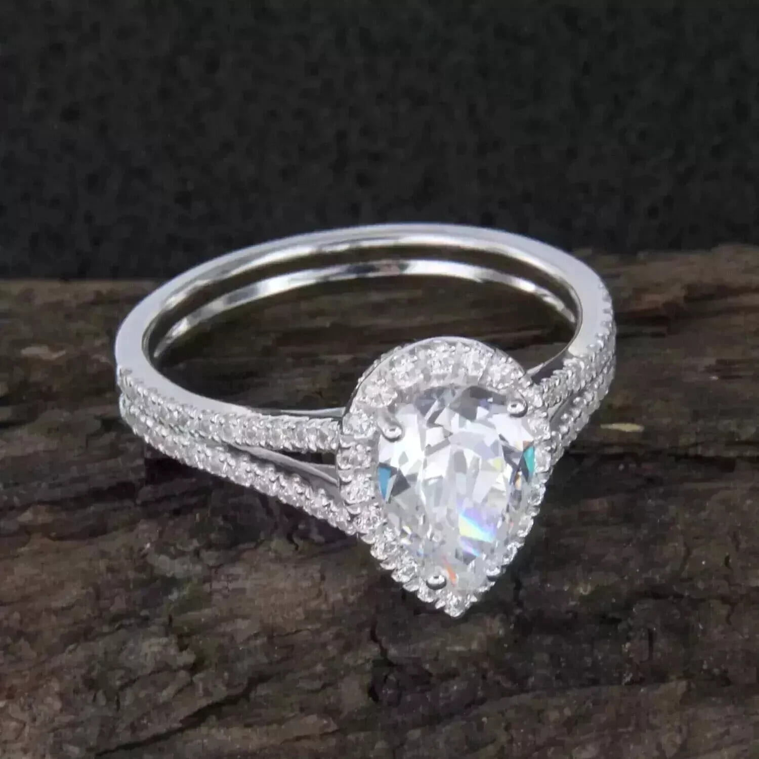 Halo 3Ct Pear Cut Simulated Diamond Women's Engagement Ring 14K White ...