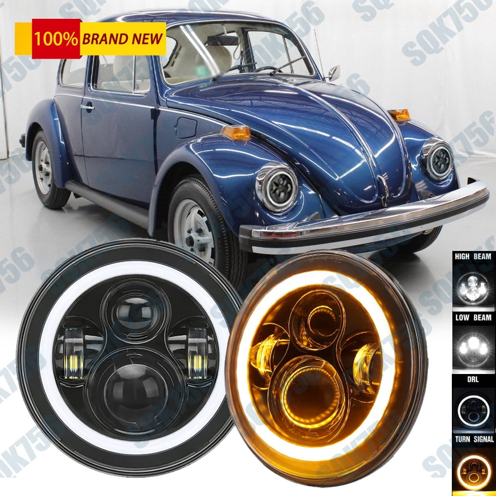 Halo 7" LED Headlights Hi/Lo For VW Beetle Bug 1967-79 Super Beetle 71 ...