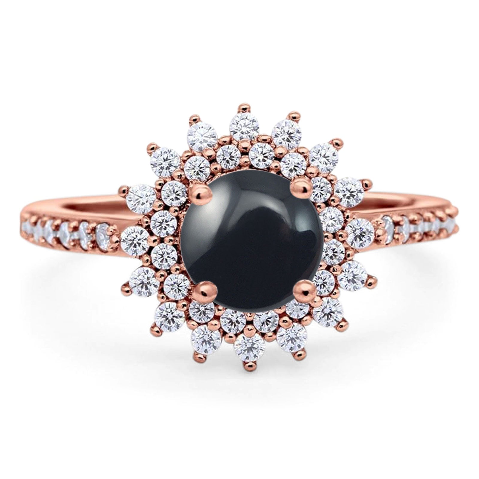 Halo Art Deco Natural Black Onyx Halo Wedding Round Ring 925 Sterling ...