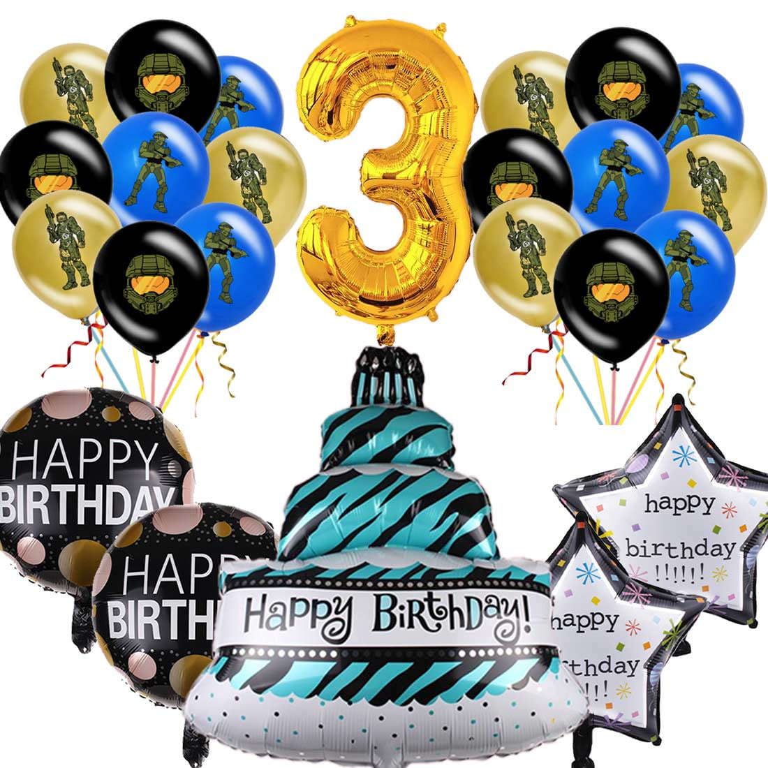 Halo Balloons Party Supplies 3rd Big Number Decorations Decor Kit ...
