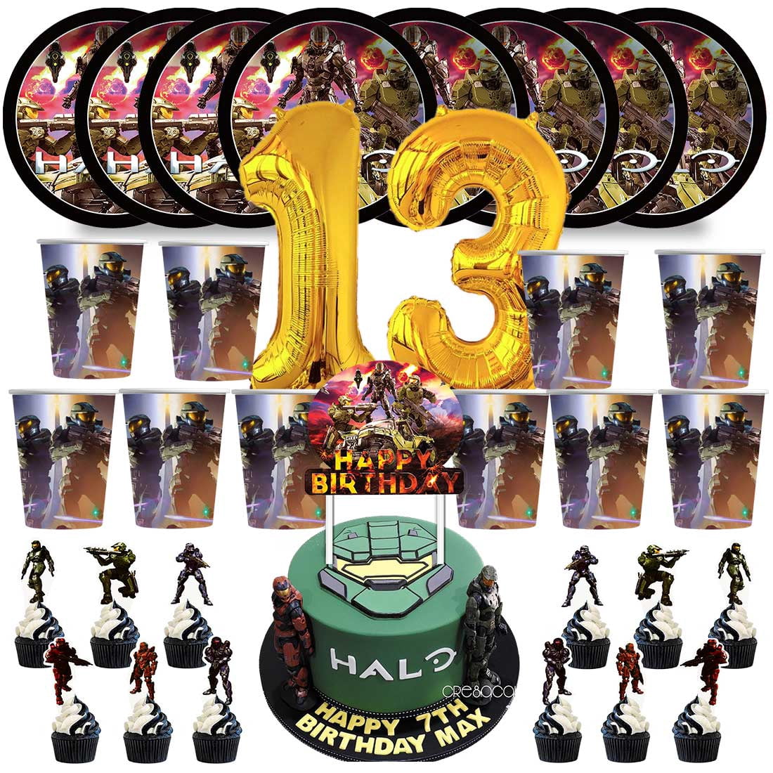 Halo Birthday 13th Cups Party Supplies Plates Fans Decorations Cake ...