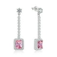 Halo Dangle Earrings for Women Sterling Silver Pink Clear CZ Ginger ...