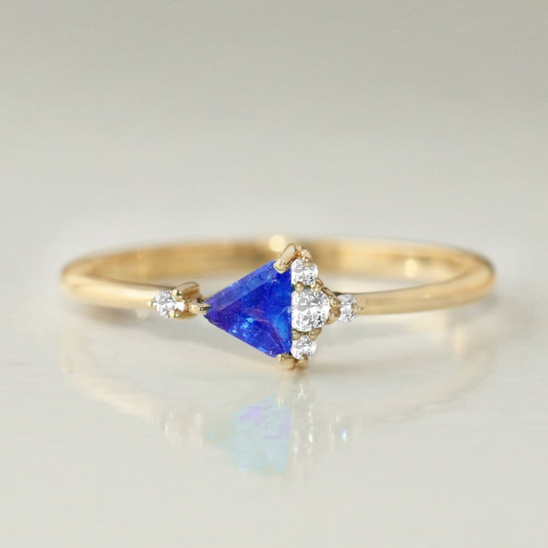 Halo Diamond Ring, Blue Sapphire & Diamond, Stackable Ring, Staking ...