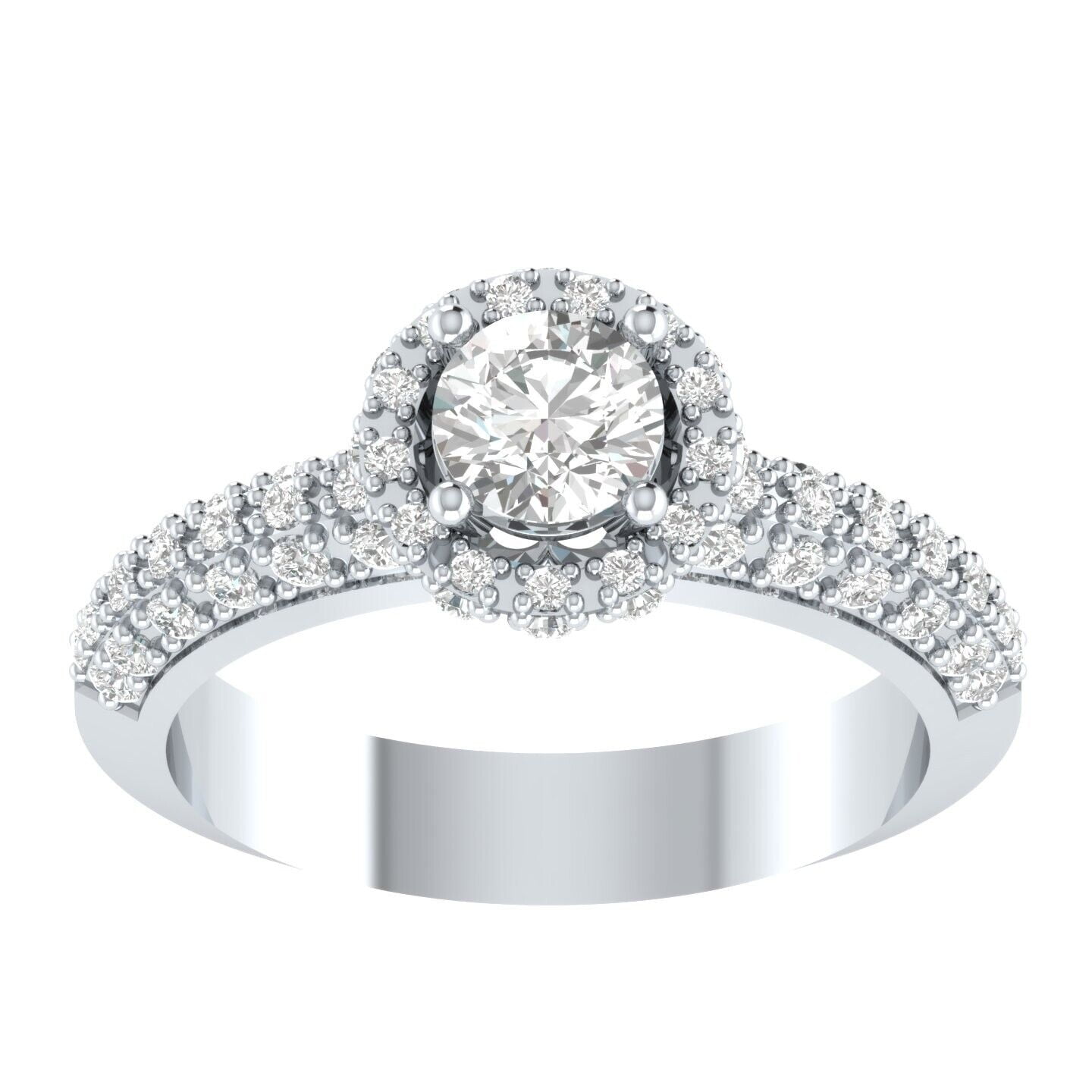 Halo Diamond Ring Pave Set Solitaire With Accent Ring 2.1 Ct Diamond ...