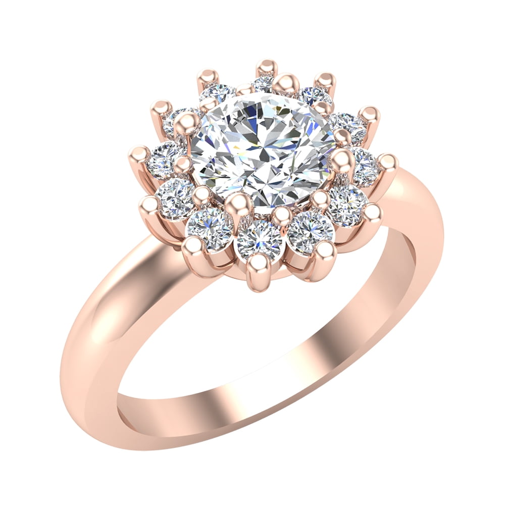 Halo Engagement Ring Classic Style Floral Halo Shared Prong Setting 18K ...