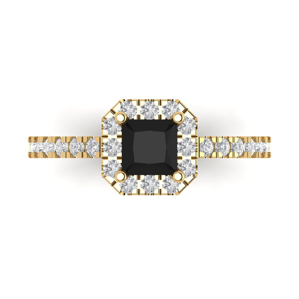 Halo Engagement Ring for Women - 0.89ct Natural Onyx in 18K Yellow Gold Promise Ring - Walmart.com