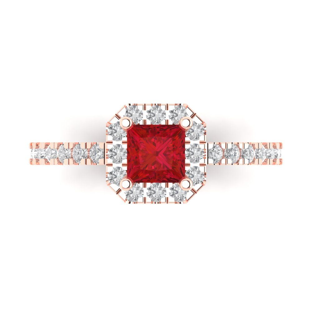 Halo Engagement Ring for Women - 0.89ct Simulated Ruby in 18K Rose Gold Promise Ring - Walmart.com