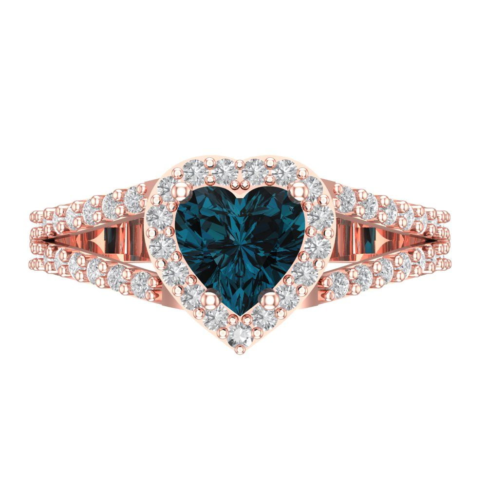 Halo Engagement Ring for Women - 1.49ct Natural London Blue Topaz in 18K Rose Gold Promise Ring ...