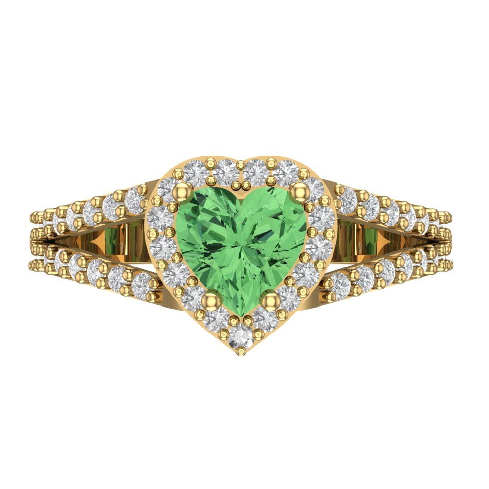 Halo Engagement Ring for Women - 1.49ct Simulated Green Diamond in 18K ...