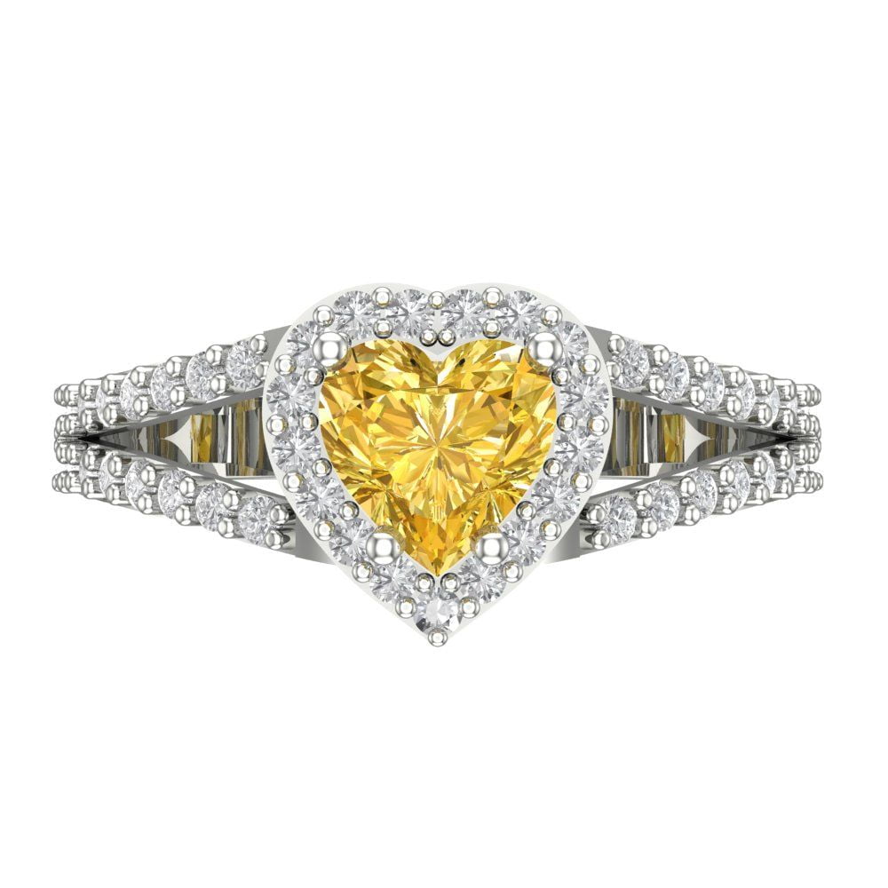 Halo Engagement Ring for Women - 1.49ct Simulated Yellow Diamond in 18K White Gold Promise Ring ...
