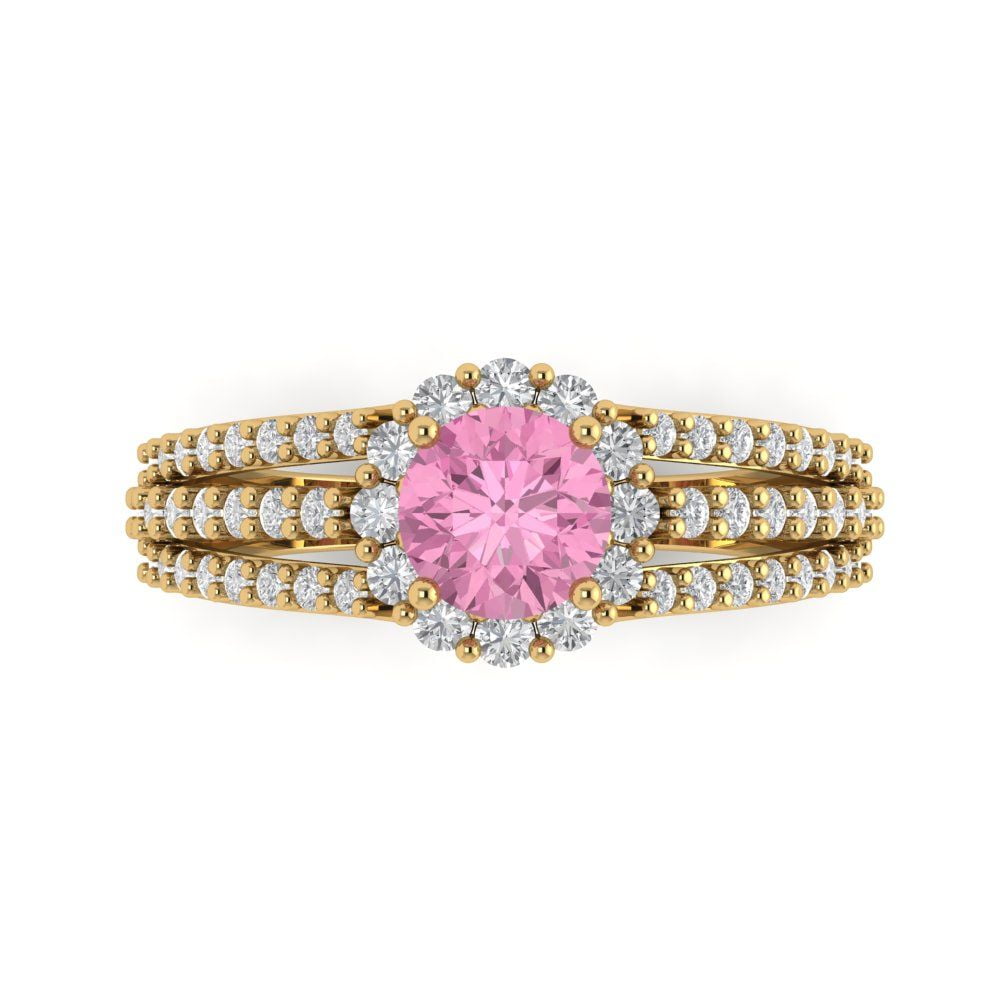 Halo Engagement Ring for Women - 1.83ct Simulated Pink Diamond in 18K Yellow Gold Promise Ring ...