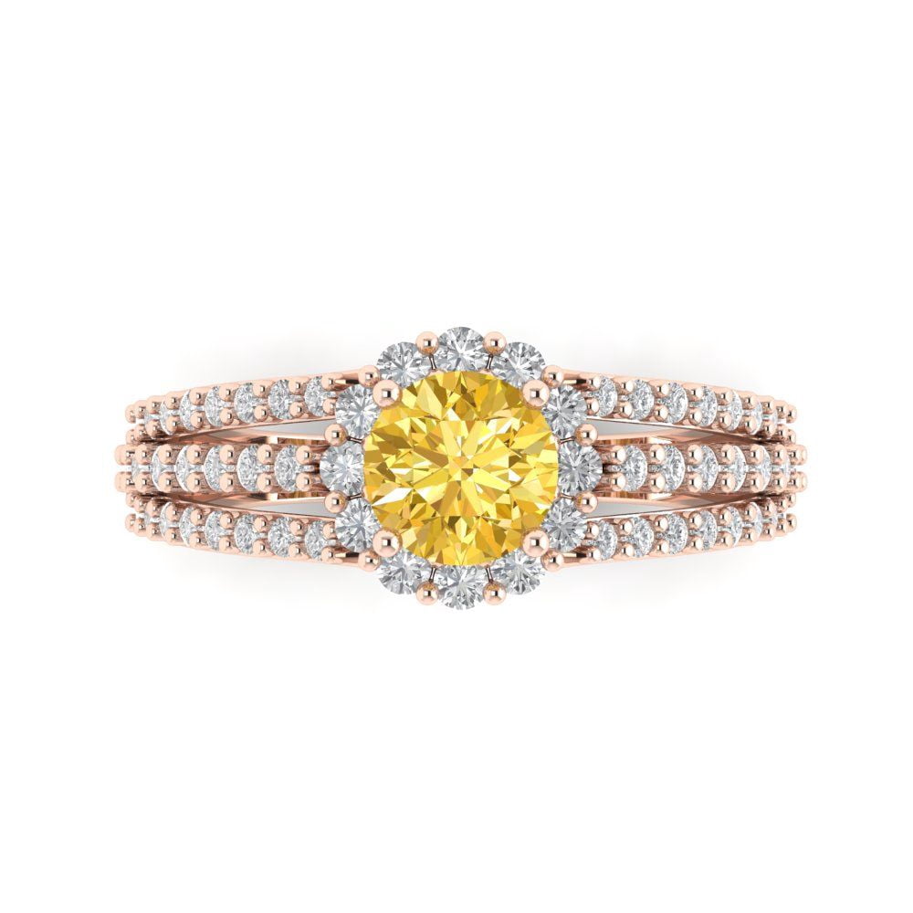 Halo Engagement Ring for Women - 1.83ct Simulated Yellow Diamond in 18K ...