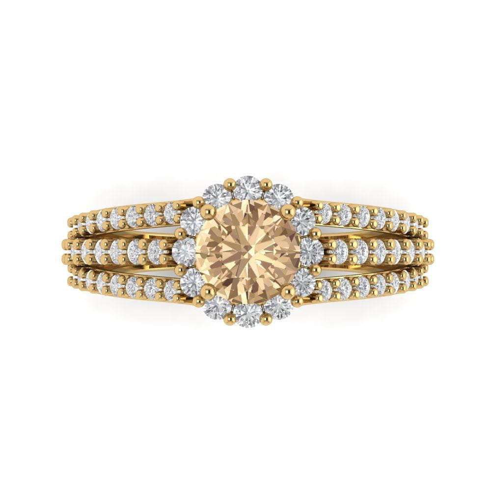 Halo Engagement Ring for Women - 1.83ct Yellow Moissanite in 14K Yellow ...