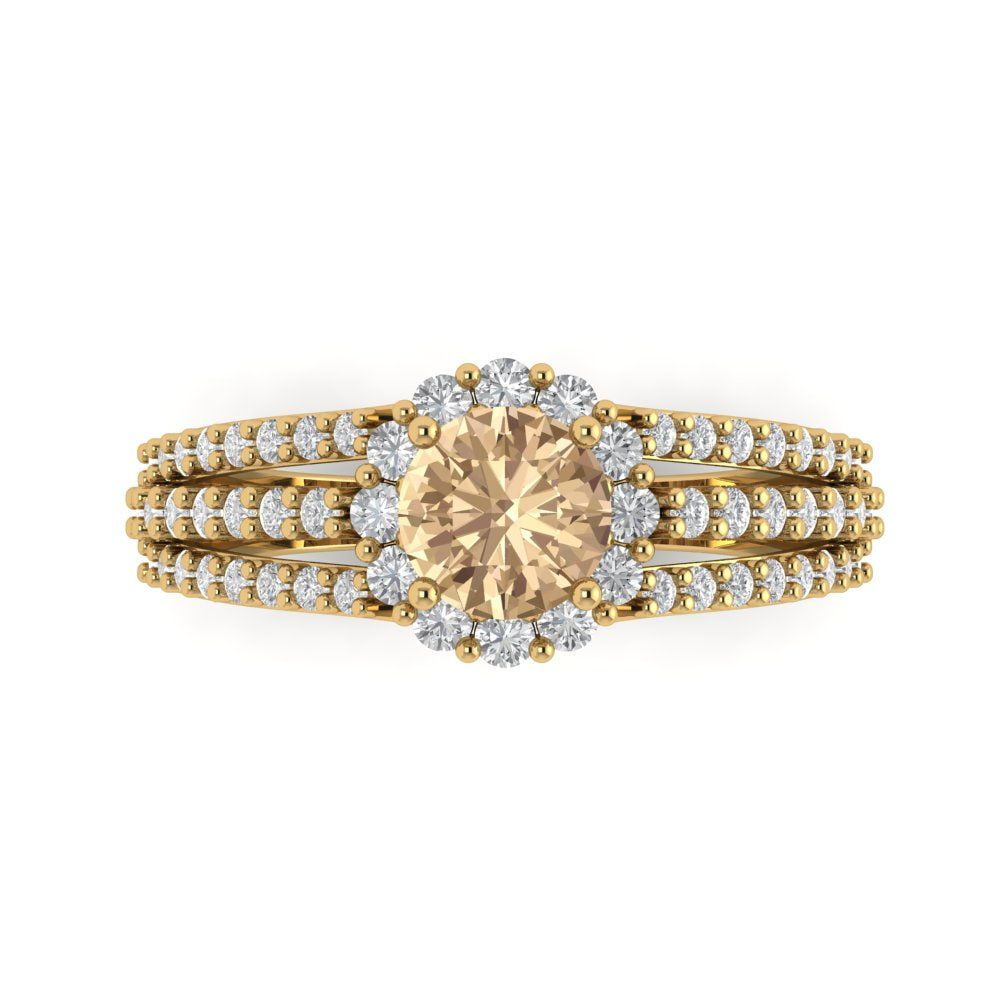 Halo Engagement Ring for Women - 1.83ct Yellow Moissanite in 18K Yellow Gold Promise Ring ...