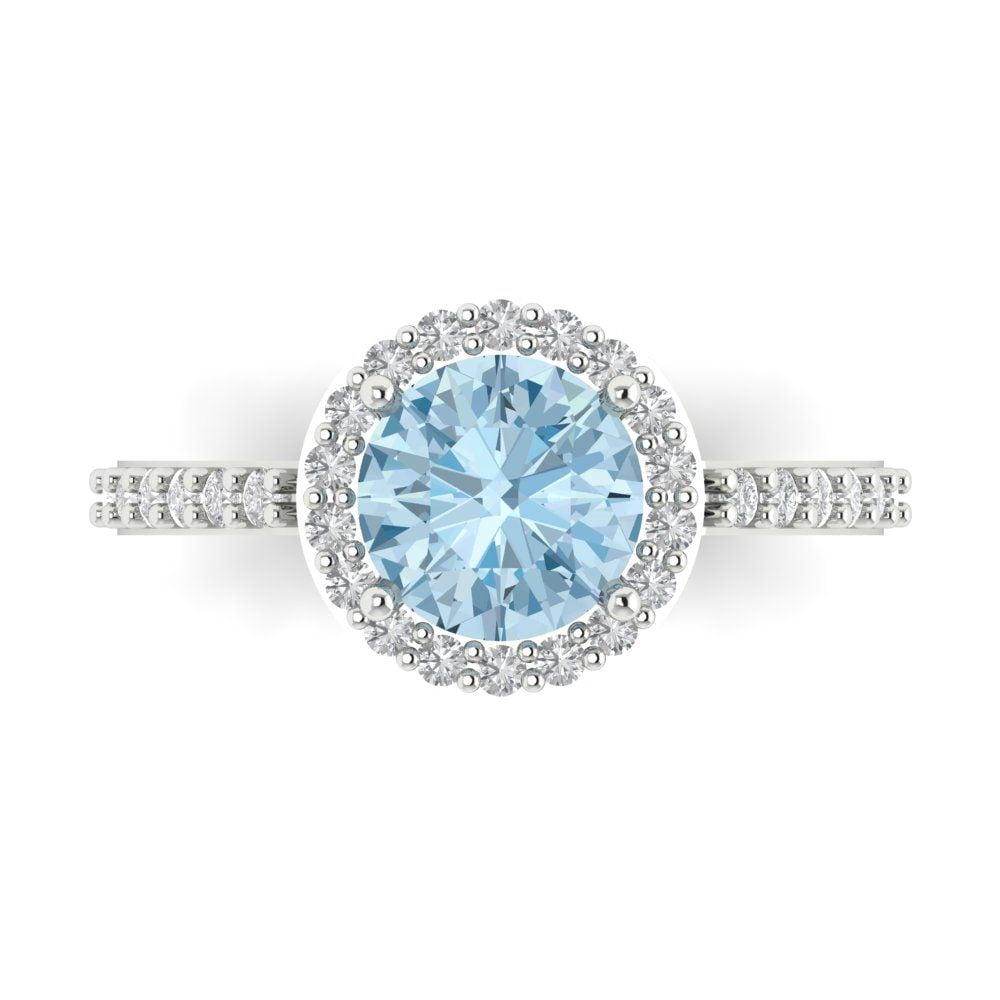 Halo Engagement Ring for Women - 1.86ct Natural Swiss Blue Topaz in 14K ...