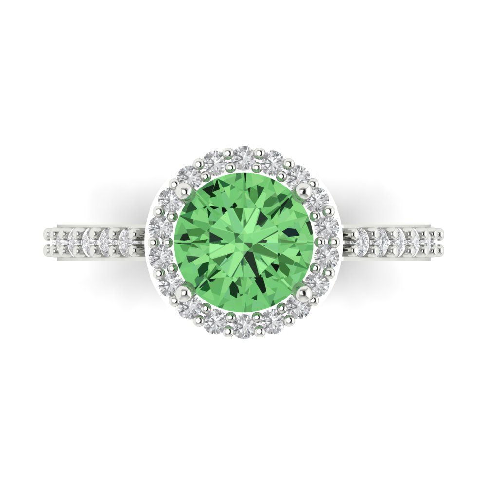 Halo Engagement Ring for Women - 1.86ct Simulated Green Diamond in 18K White Gold Promise Ring ...