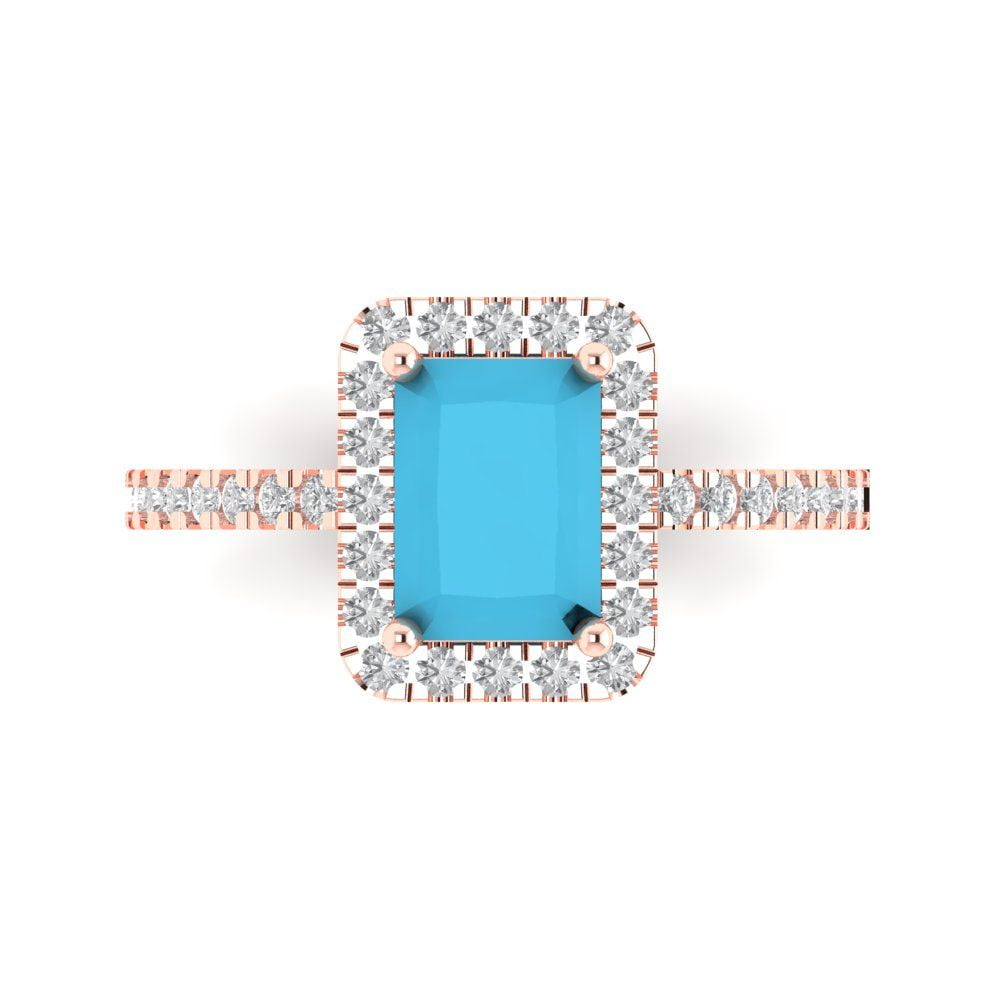 Halo Engagement Ring for Women - 1.86ct Simulated Turquoise in 18K Rose Gold Promise Ring ...