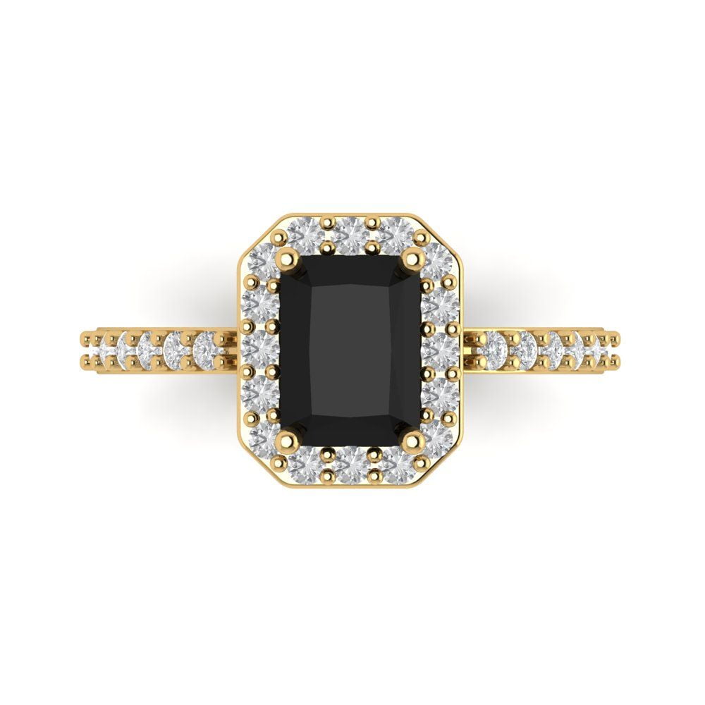 Halo Engagement Ring for Women - 1.92ct Natural Onyx in 18K Yellow Gold ...