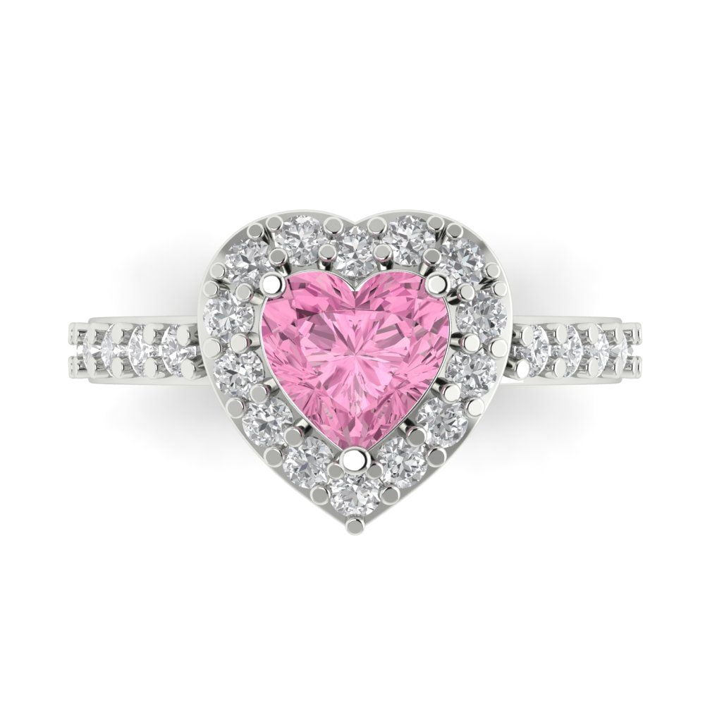Halo Engagement Ring for Women - 2.03ct Simulated Pink Diamond in 18K ...