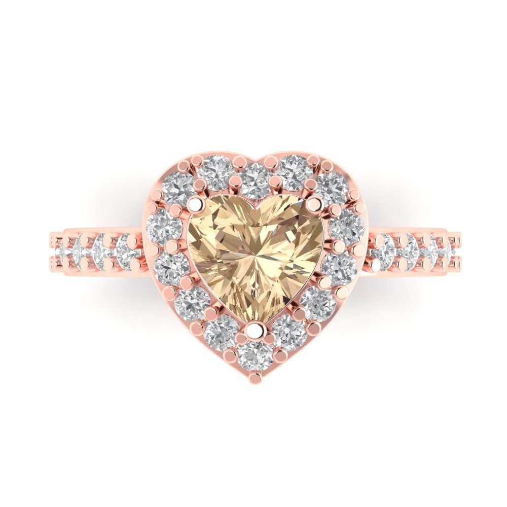 Halo Engagement Ring for Women - 2.03ct Yellow Moissanite in 14K Rose Gold Promise Ring ...