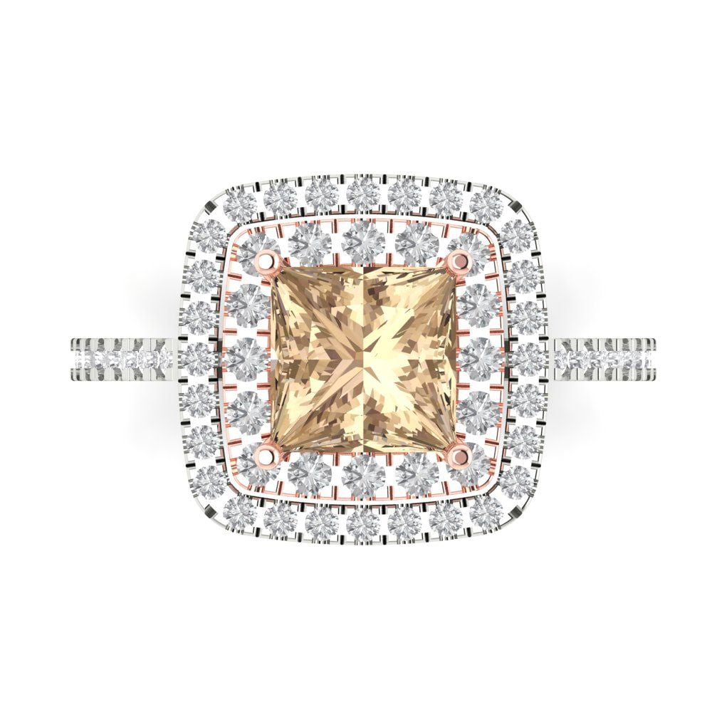 Halo Engagement Ring for Women - 2.07ct Yellow Moissanite in 14K White/Rose Gold Promise Ring ...