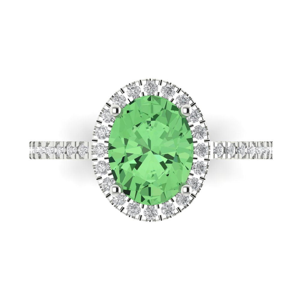 Halo Engagement Ring for Women - 2.27ct Simulated Green Diamond in 18K ...