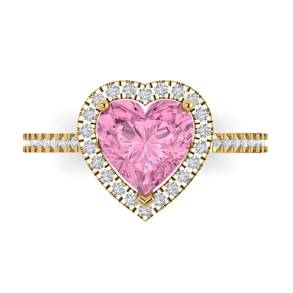 Halo Engagement Ring for Women - 2.285ct Simulated Pink Diamond in 14K ...