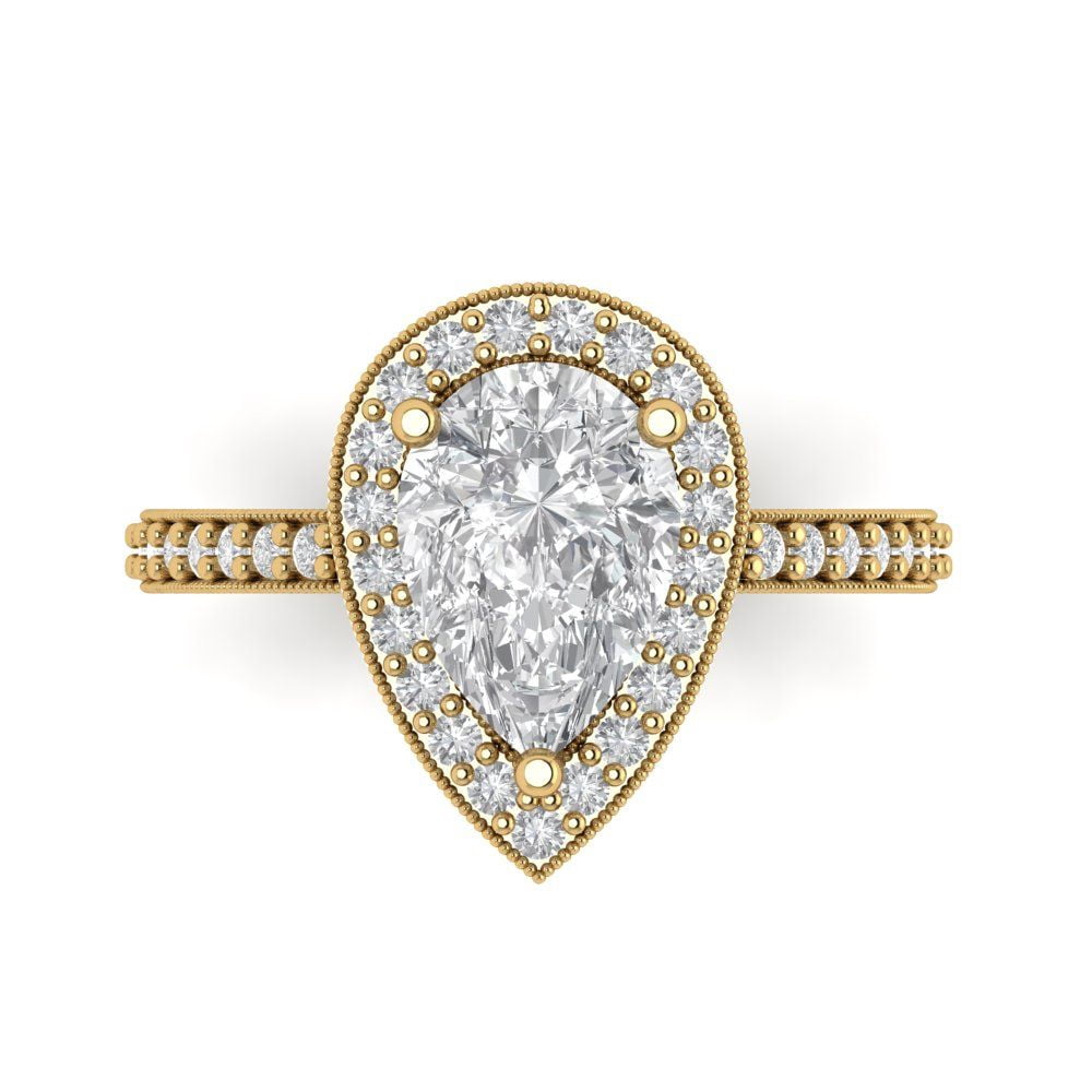 Halo Engagement Ring for Women - 2.36ct Simulated Diamond in 14K Yellow ...