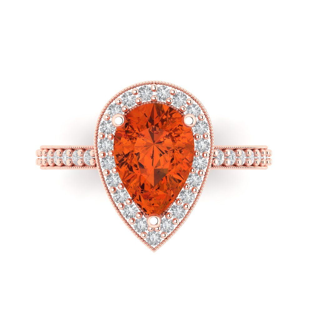 Halo Engagement Ring for Women - 2.36ct Simulated Red Diamond in 18K Rose Gold Promise Ring ...