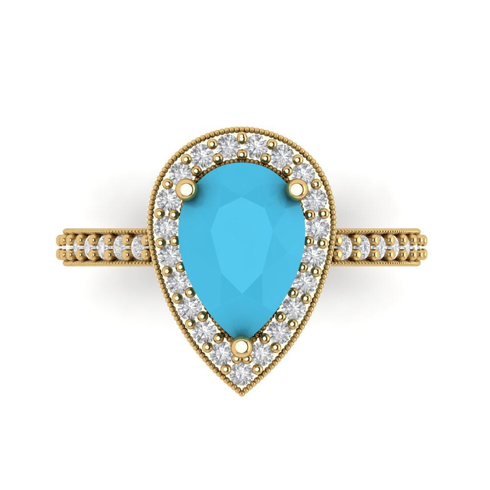 Halo Engagement Ring for Women - 2.36ct Simulated Turquoise in 14K ...