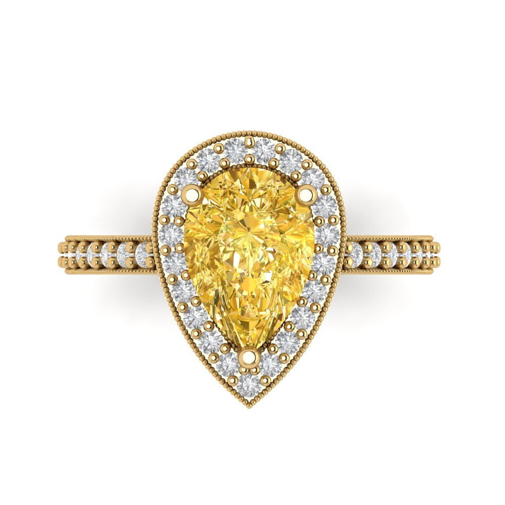 Halo Engagement Ring for Women - 2.36ct Simulated Yellow Diamond in 18K ...