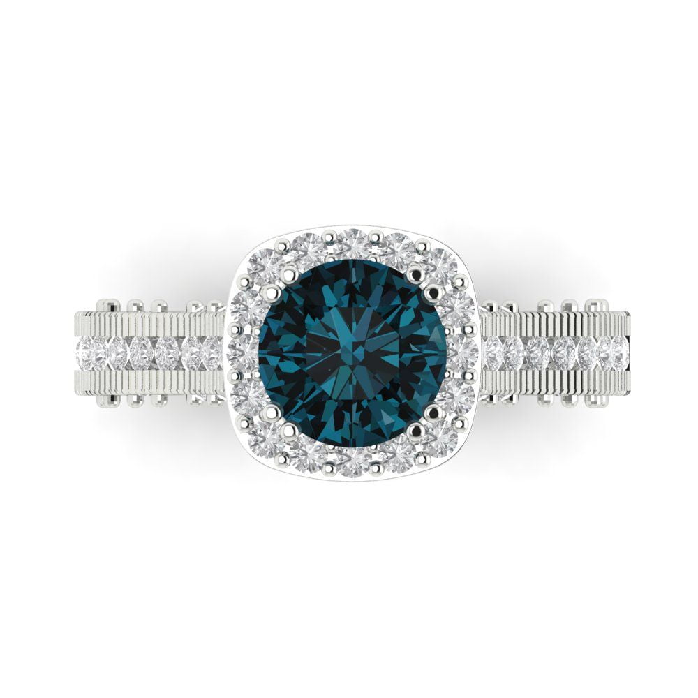 Halo Engagement Ring for Women - 2.37ct Natural London Blue Topaz in 14K White Gold Promise Ring ...