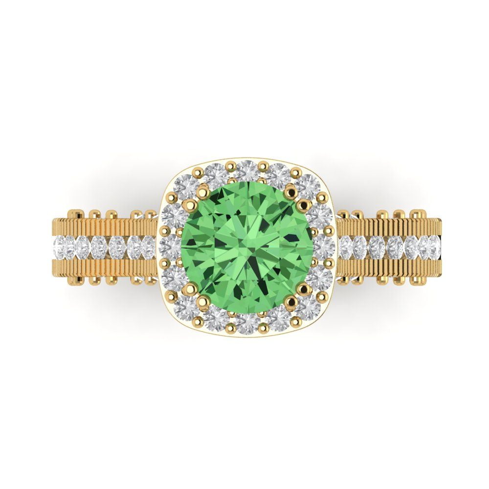 Halo Engagement Ring for Women - 2.37ct Simulated Green Diamond in 18K Yellow Gold Promise Ring ...