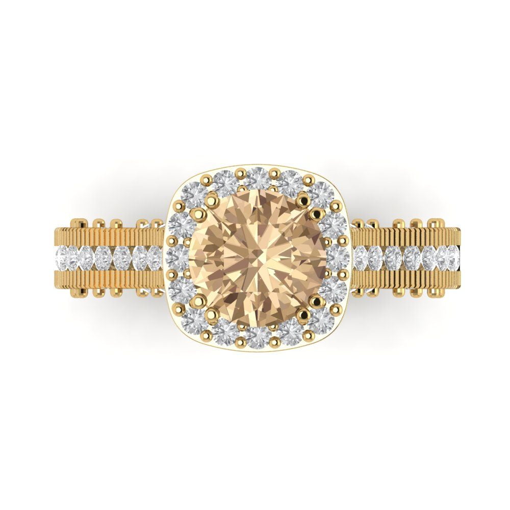 Halo Engagement Ring for Women - 2.37ct Yellow Moissanite in 18K Yellow ...