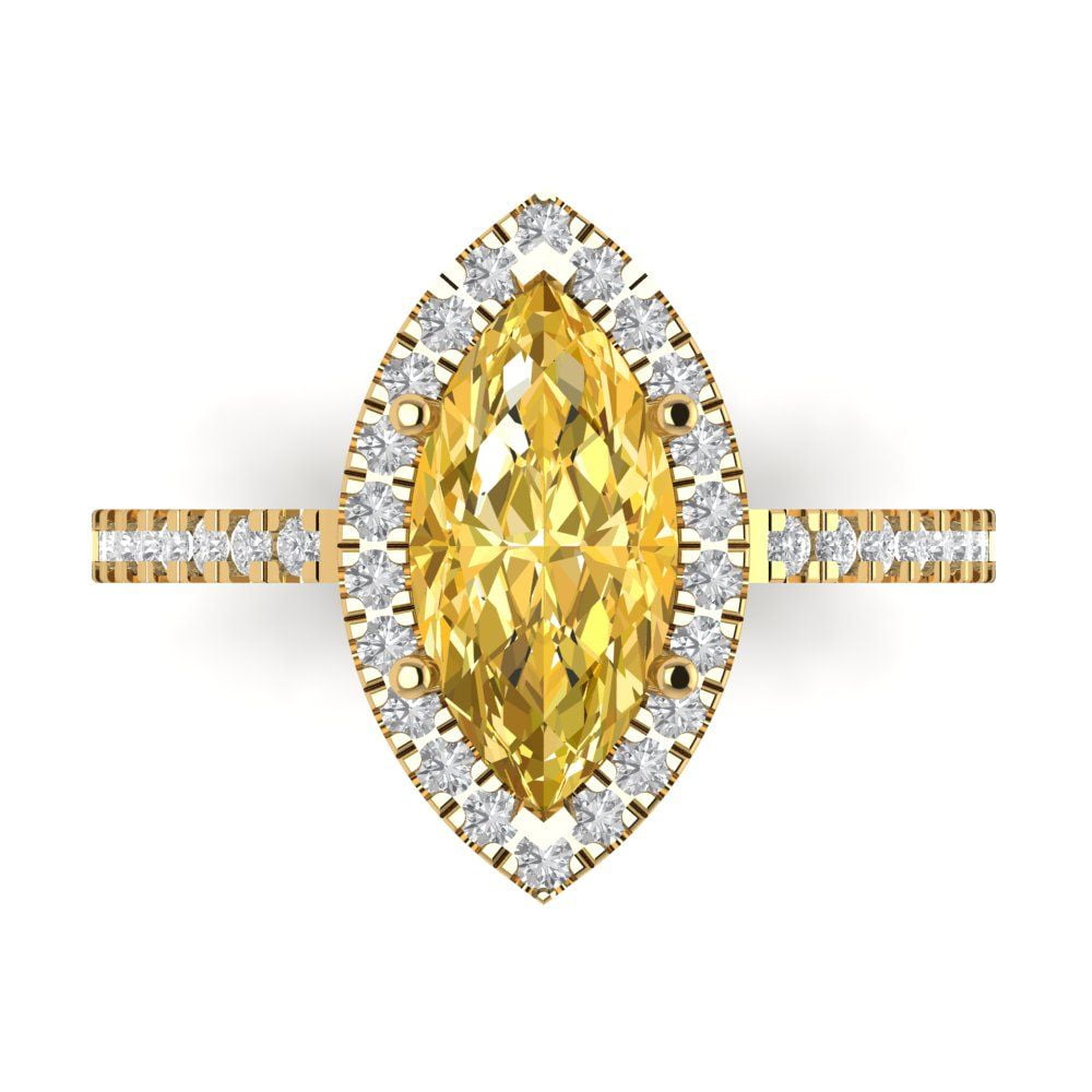 Halo Engagement Ring for Women - 2.38ct Natural Citrine in 18K Yellow Gold Promise Ring ...