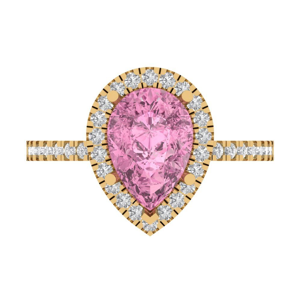 Halo Engagement Ring for Women - 2.38ct Simulated Pink Diamond in 18K Yellow Gold Promise Ring ...