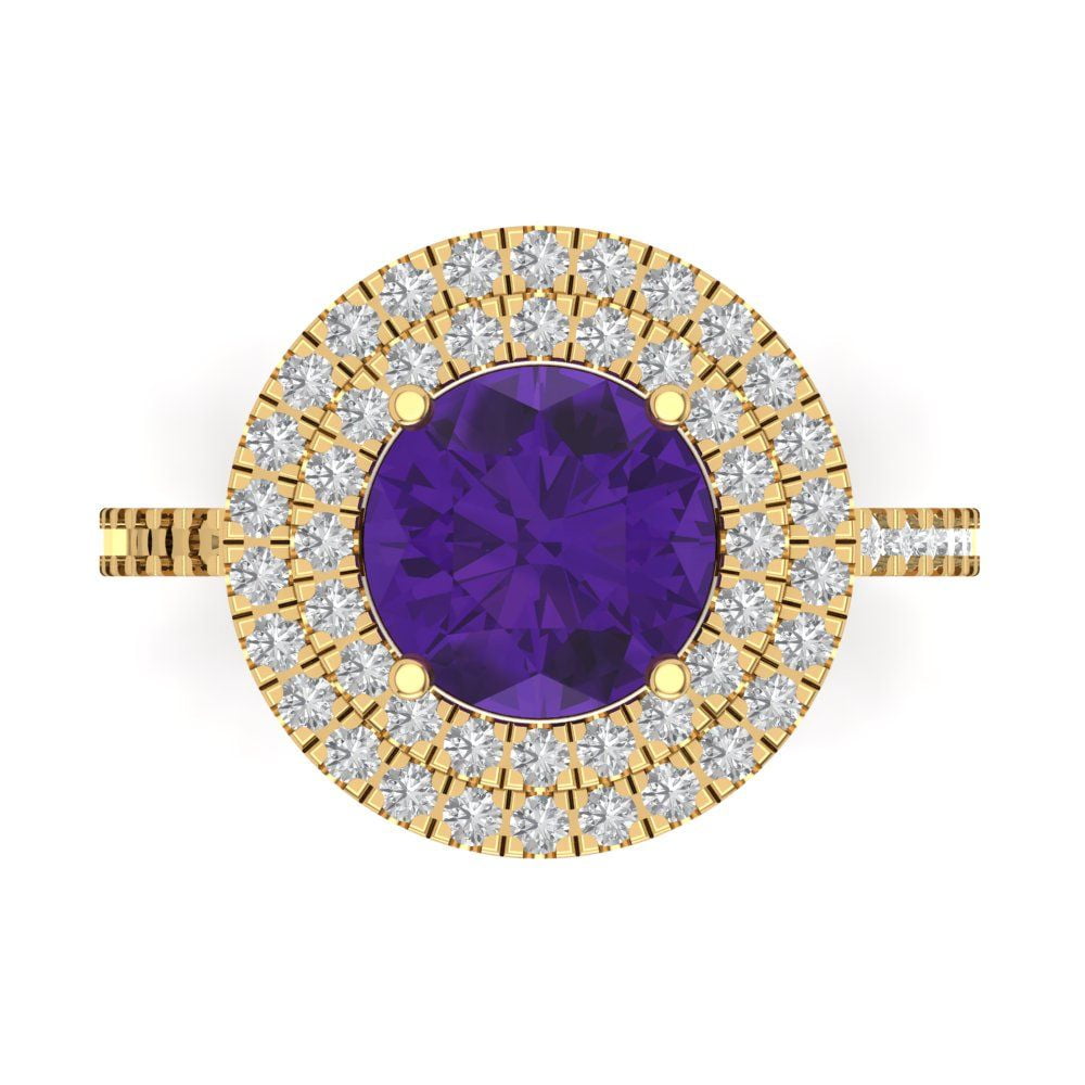 Halo Engagement Ring for Women - 2.6ct Natural Amethyst in 18K Yellow Gold Promise Ring ...