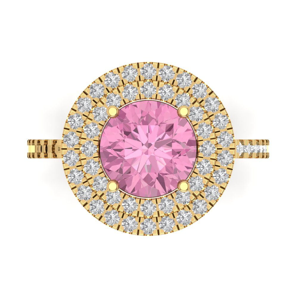 Halo Engagement Ring for Women - 2.6ct Simulated Pink Diamond in 18K Yellow Gold Promise Ring ...