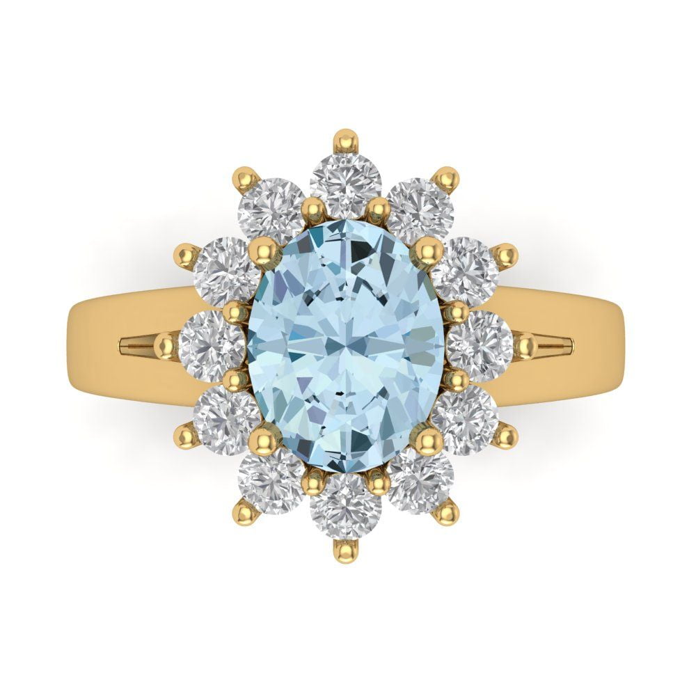 Halo Engagement Ring for Women - 2.72ct Natural Aquamarine in 14K Yellow Gold Promise Ring ...