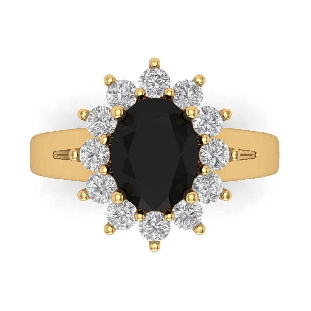 Halo Engagement Ring for Women - 2.72ct Natural Onyx in 18K Yellow Gold ...