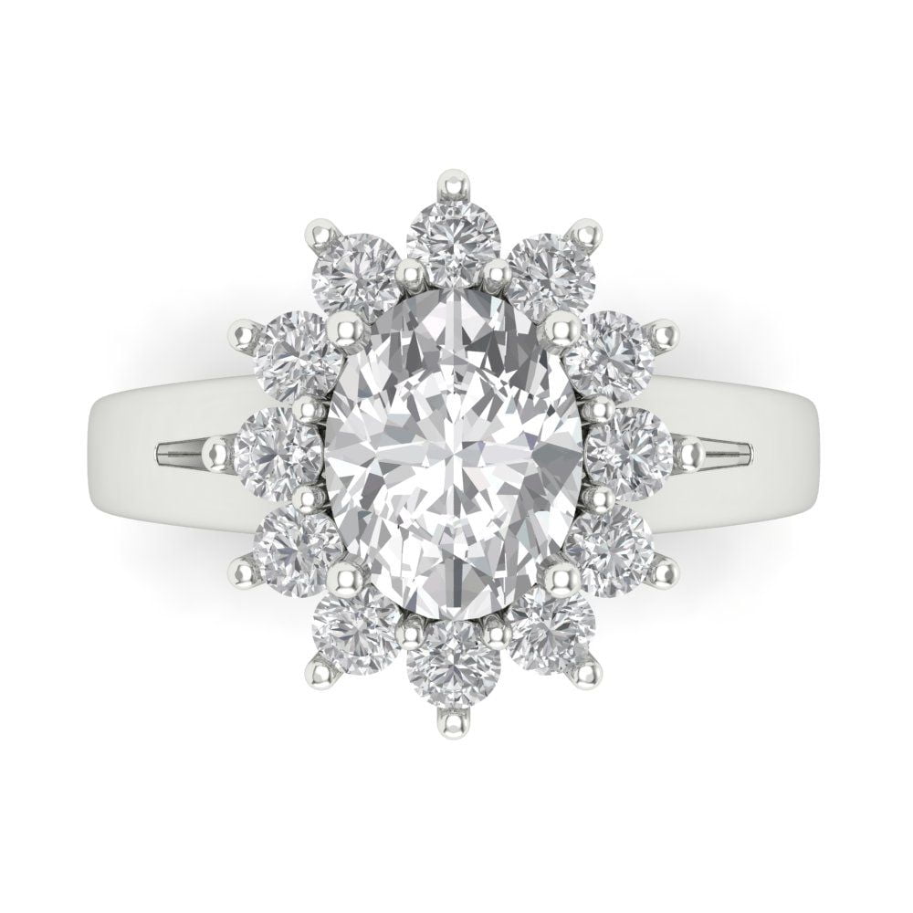 Halo Engagement Ring for Women - 2.72ct Simulated Diamond in 14K White ...