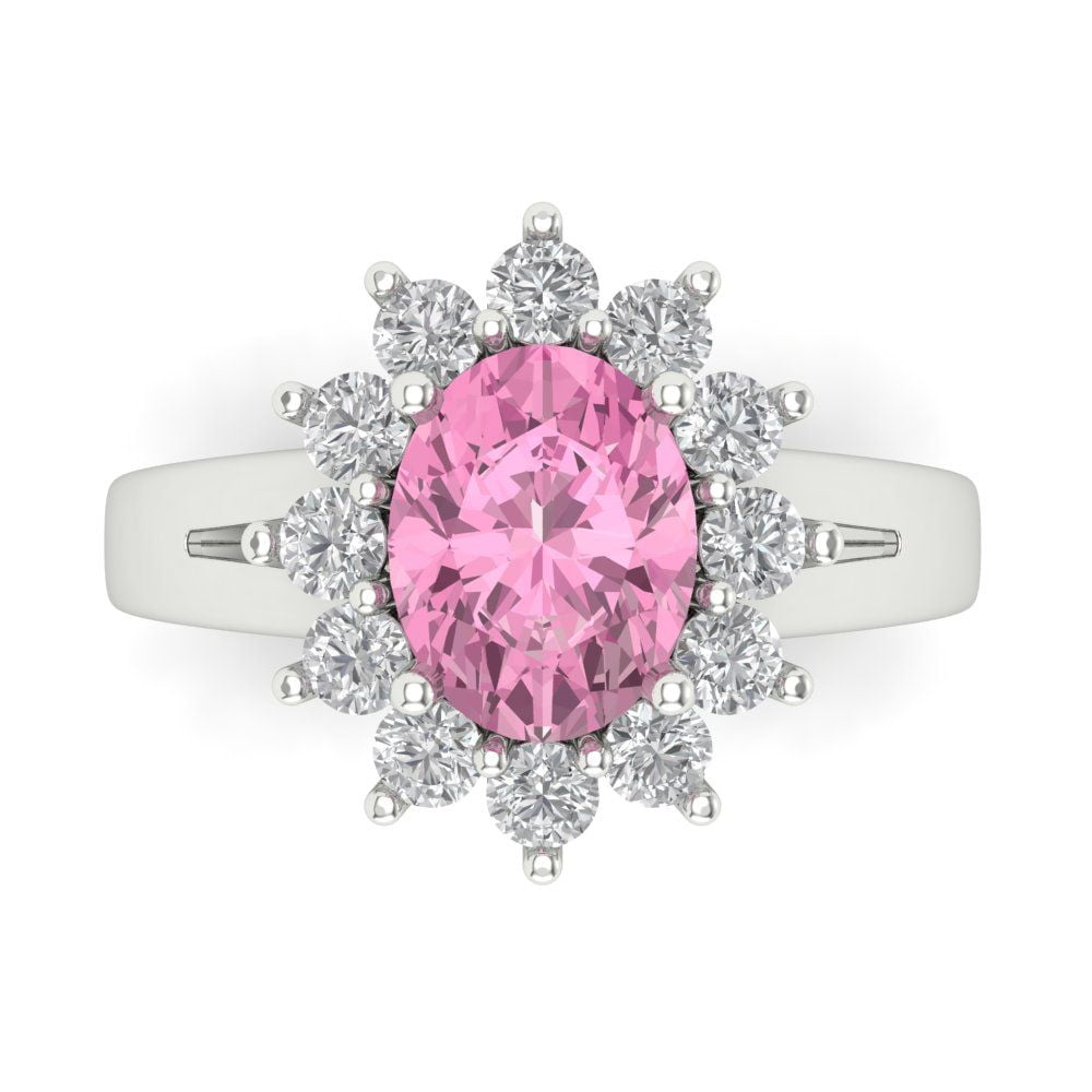Halo Engagement Ring for Women - 2.72ct Simulated Pink Diamond in 18K White Gold Promise Ring ...