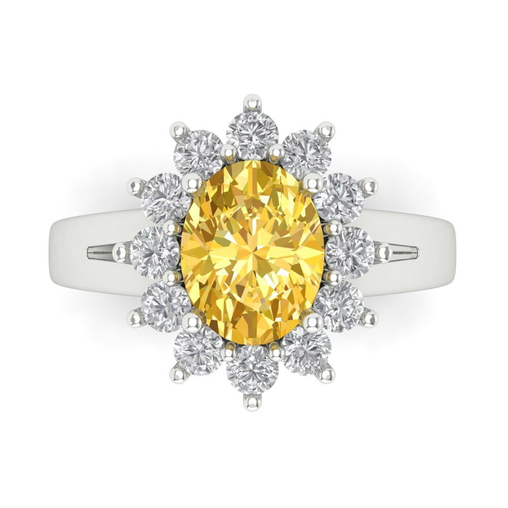 Halo Engagement Ring for Women - 2.72ct Simulated Yellow Diamond in 14K White Gold Promise Ring ...