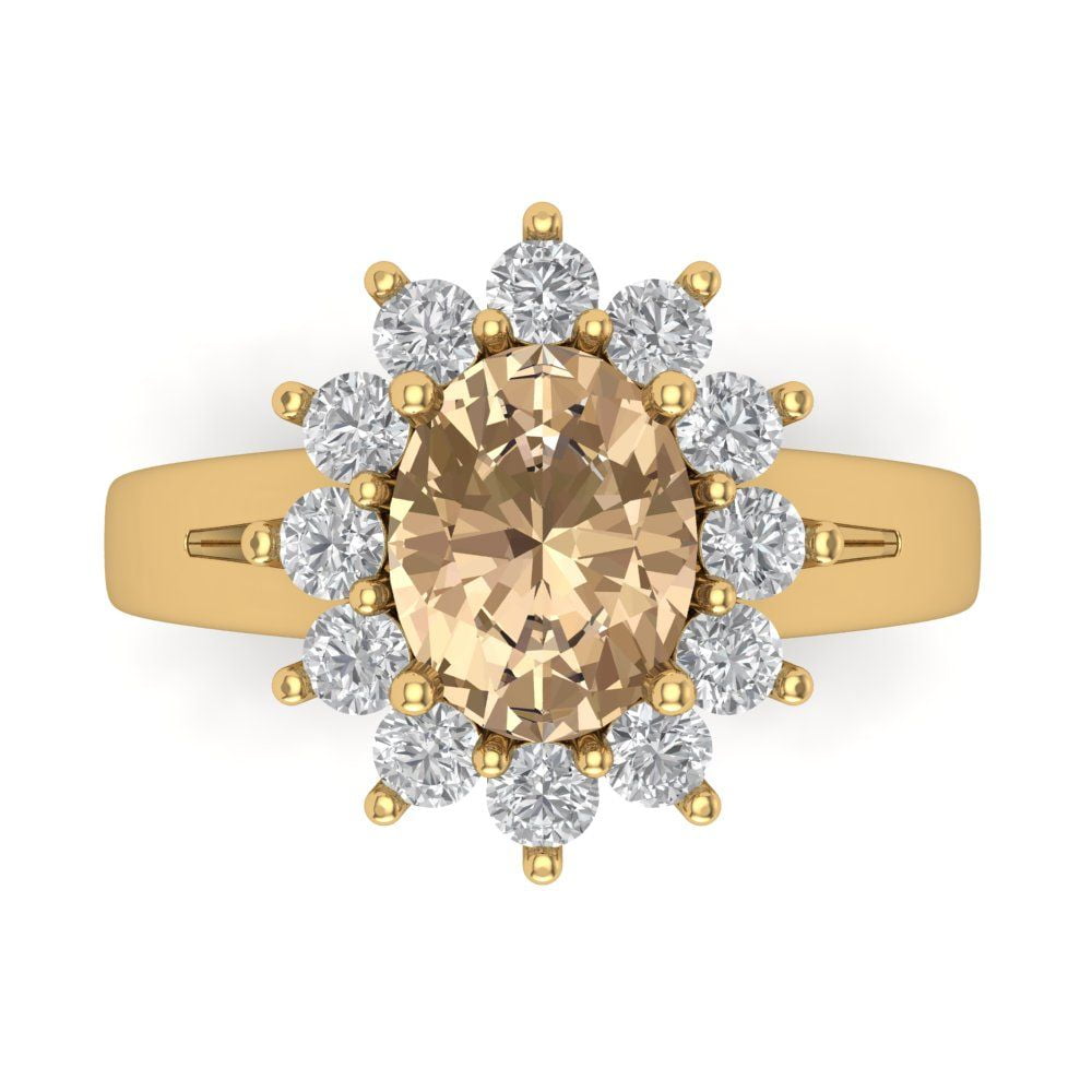 Halo Engagement Ring for Women - 2.72ct Yellow Moissanite in 18K Yellow Gold Promise Ring ...