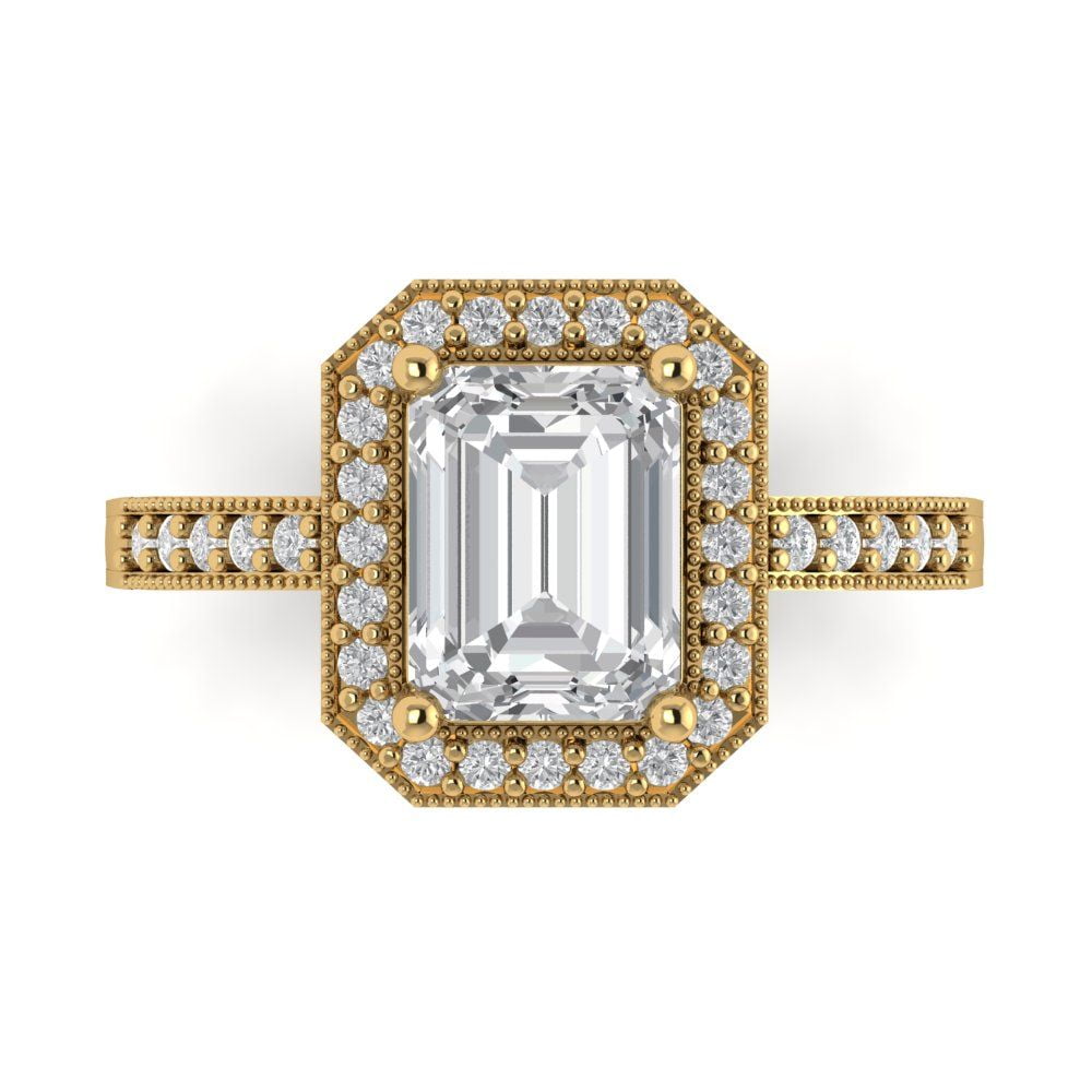 Halo Engagement Ring for Women - 2.78ct Simulated Diamond in 18K Yellow ...