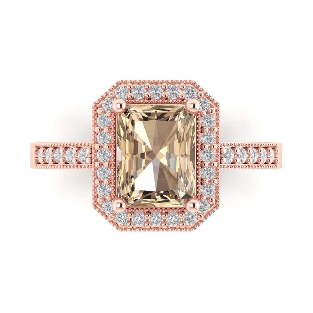 Halo Engagement Ring for Women - 2.78ct Yellow Moissanite in 18K Rose Gold Promise Ring ...