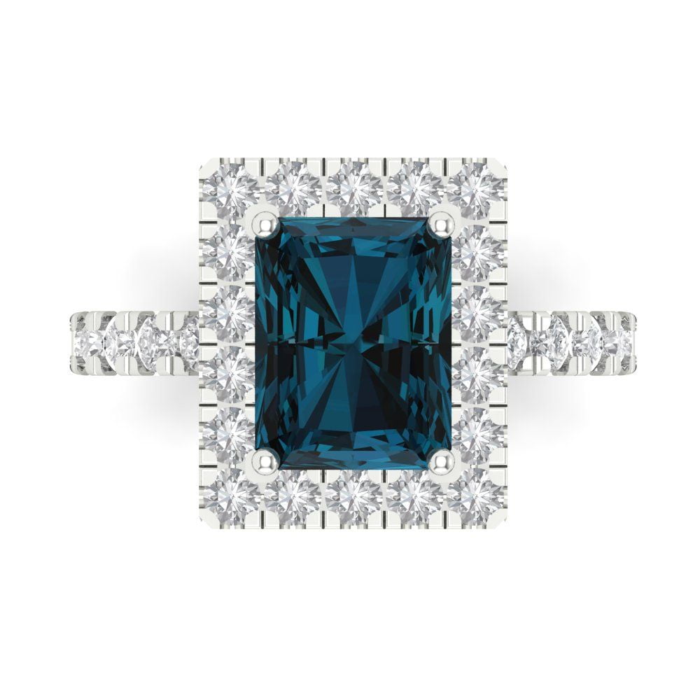 Halo Engagement Ring for Women - 3.84ct Natural London Blue Topaz in ...
